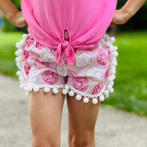 Pink Donut Pom Shorts, Donuts, Girls Shorts, Donut Shorts - Etsy