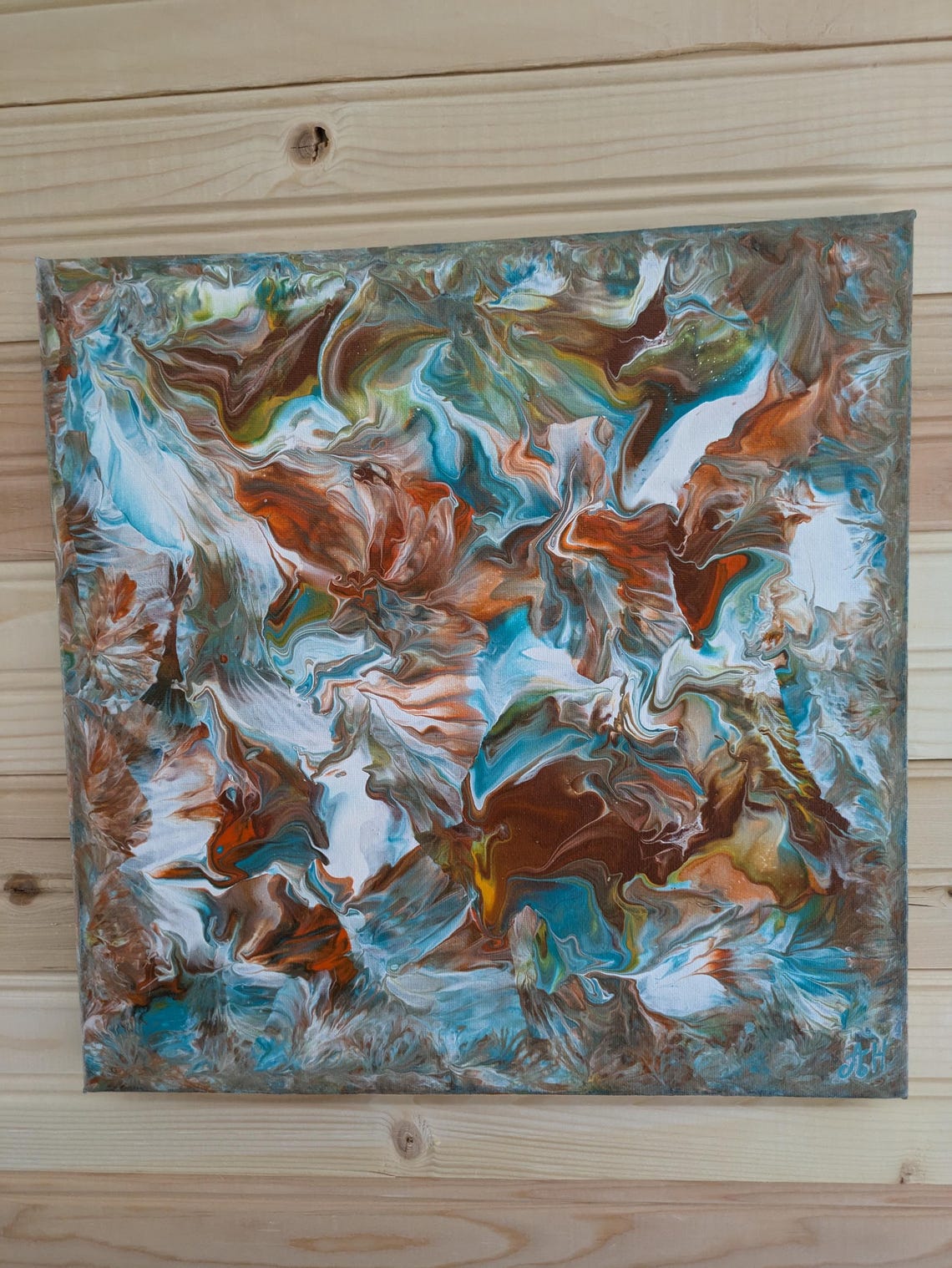 12 X 12 Fluid Art on Stretched Canvas.varnished. Colors Are Orange ...