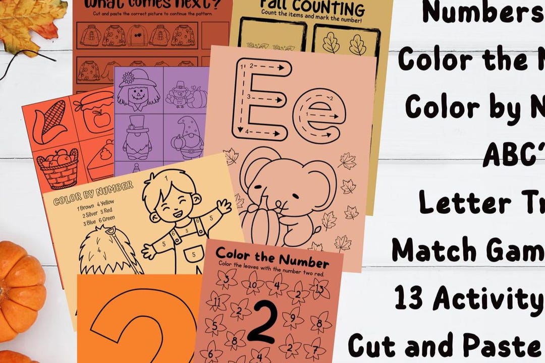 Fall Preschool Printables: Abcs, Numbers, Coloring Pages (PNG Files) - Etsy