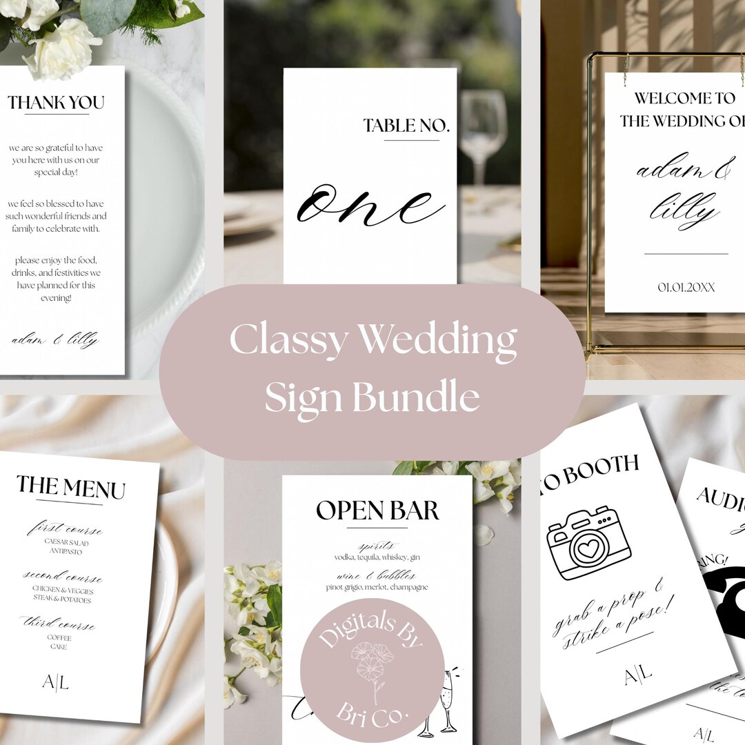Classy Wedding Sign Template Bundle | Editable Canva Templates ...