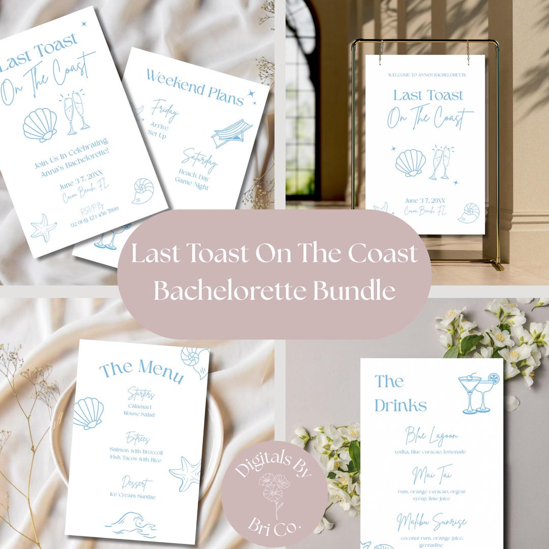 Last Toast on the Coast Bachelorette Sign Template Bundle | Editable ...