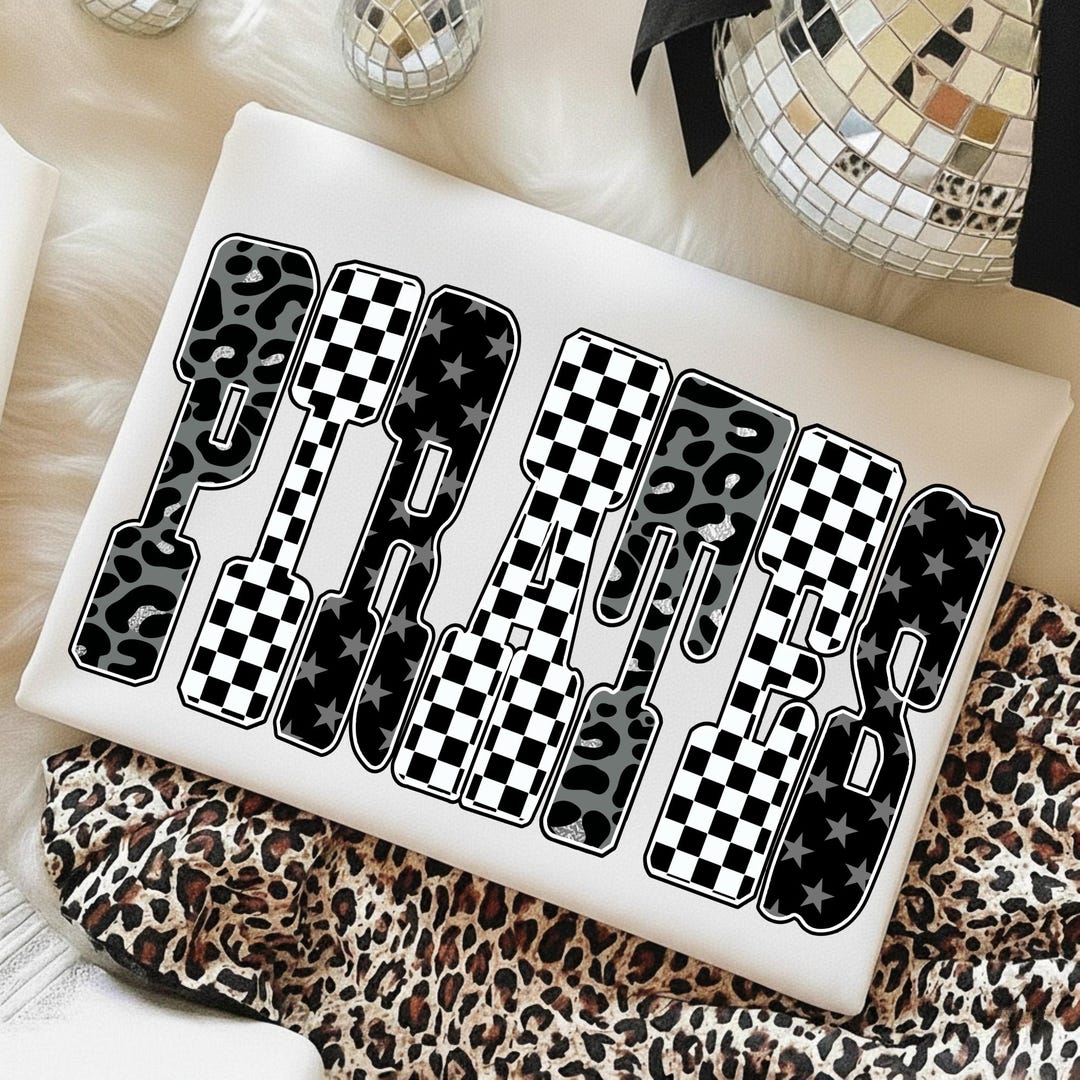 Pirates Mascot PNG Shirt Design: Black White Leopard Star Checker ...