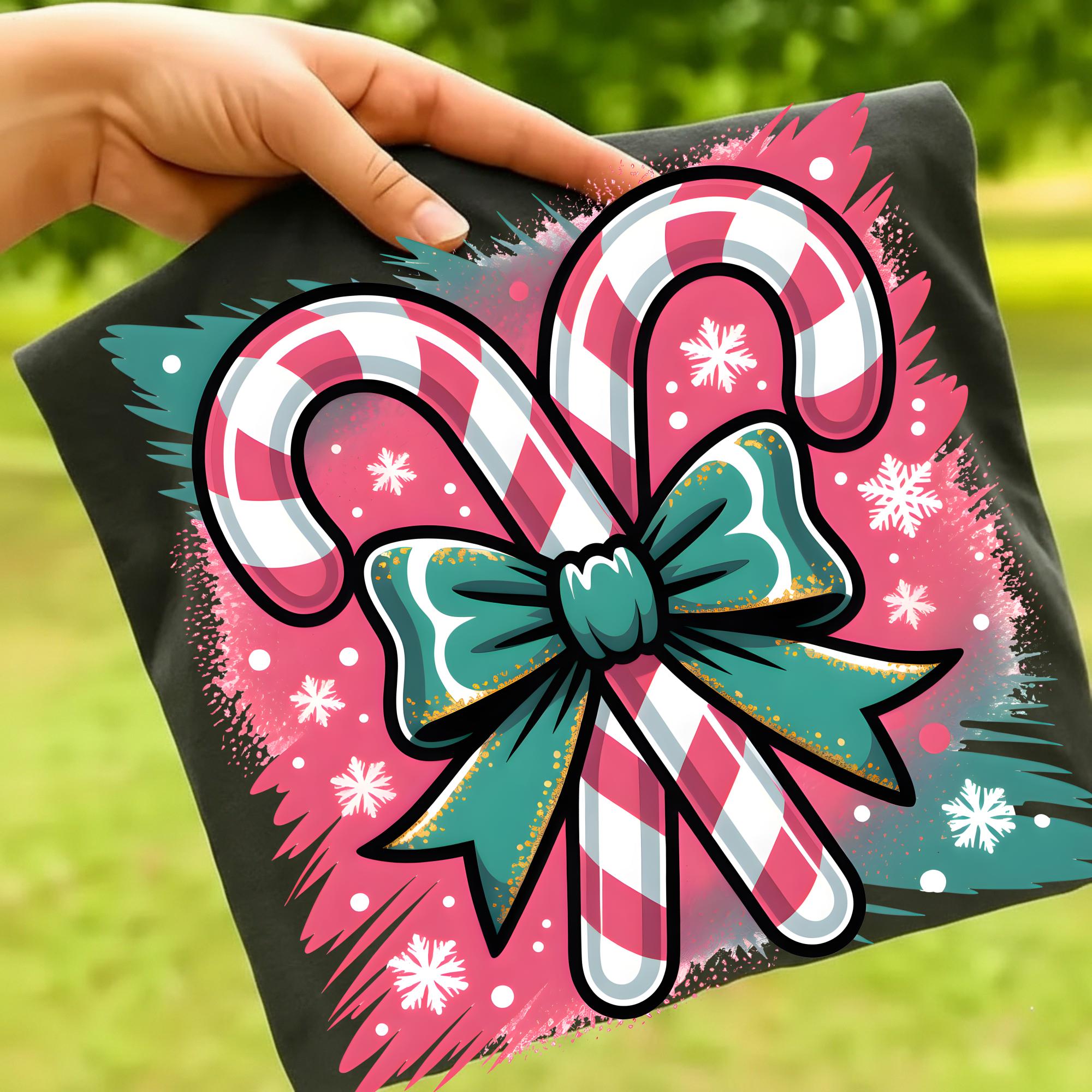 Pink Christmas Candy Cane Png, Preppy Christmas Coquette Png, Glitter ...