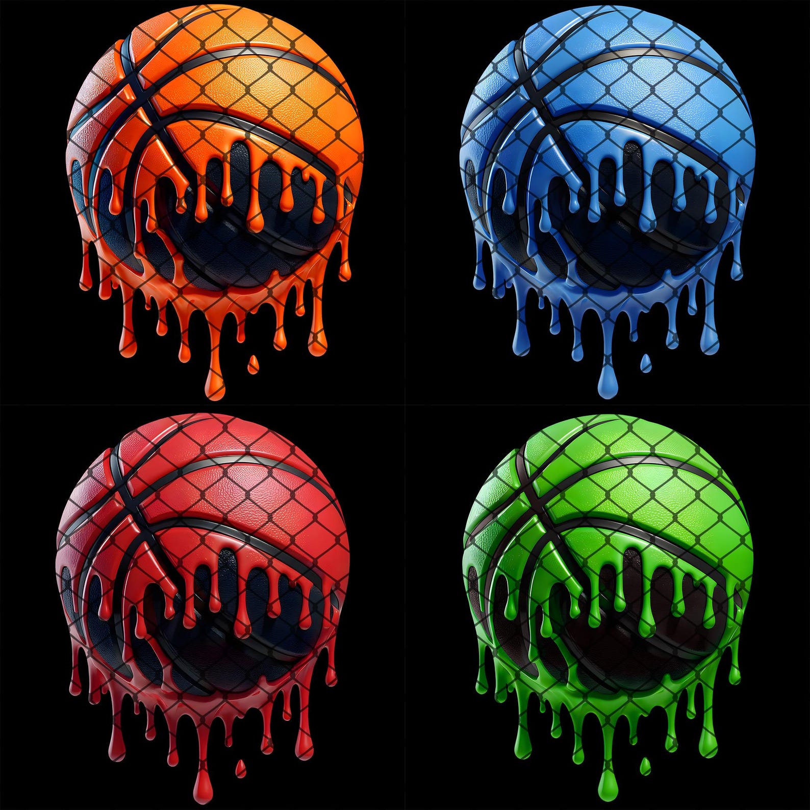 Retro Basketball Ice Cream Drip Png Bundle: Basketball Season Png ...
