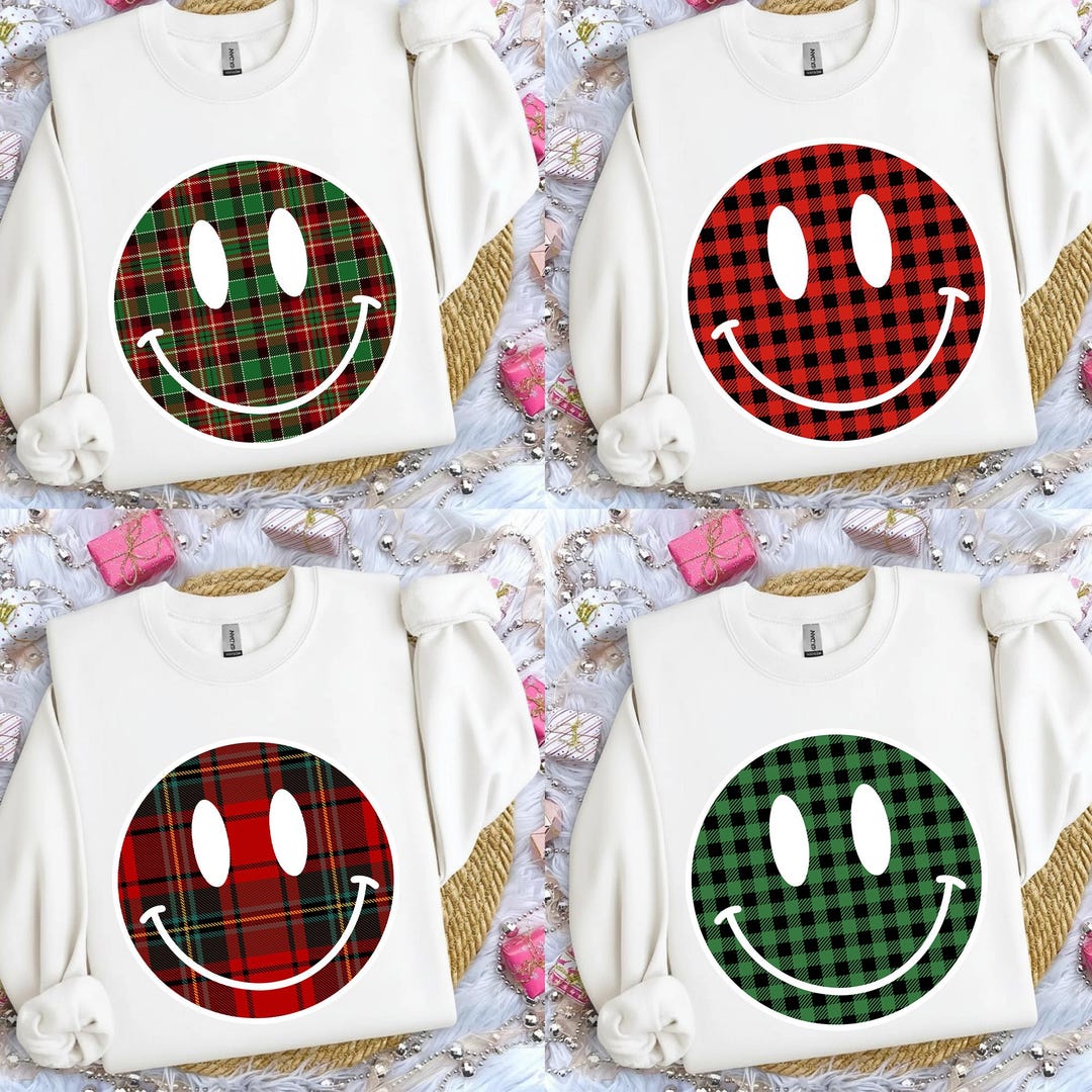 Plaid Smiley Face PNG Bundle: Preppy Christmas PNG Plaid Smiley Shirt ...