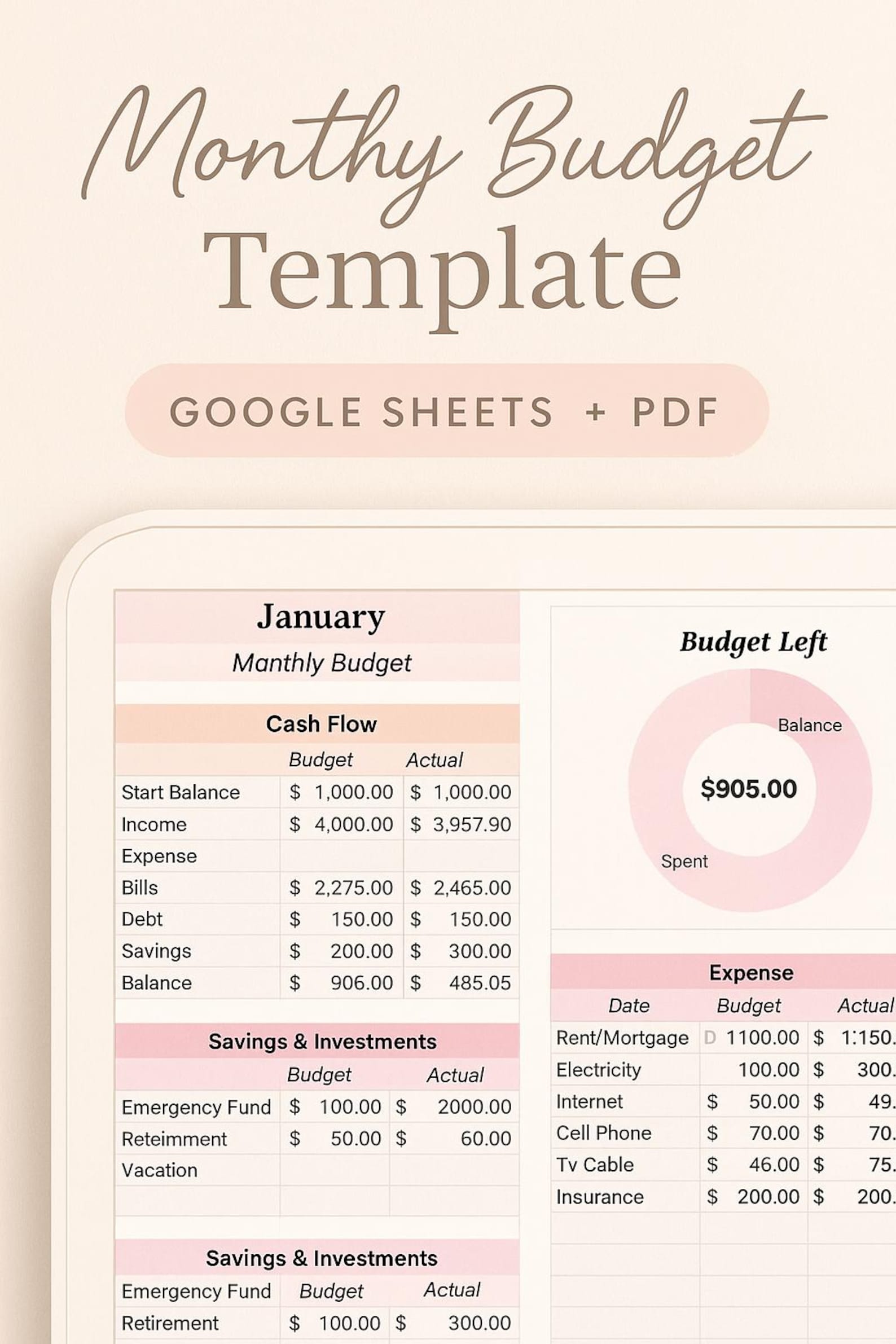 Pastel Budget Template | Google Sheets Expense Tracker (digital ...