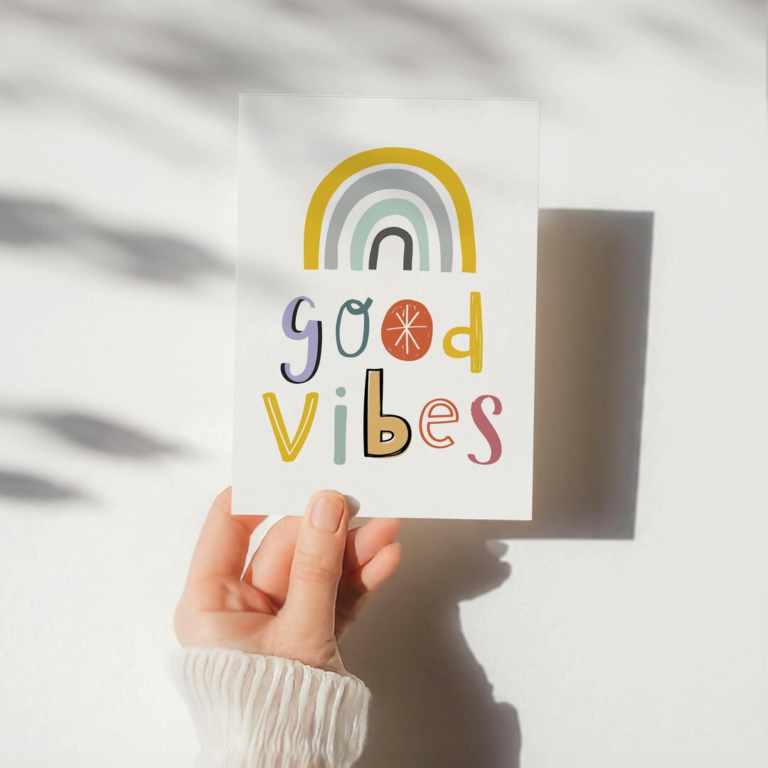 Good Vibes Printable Greeting Card – Colorful Rainbow Digital Download ...