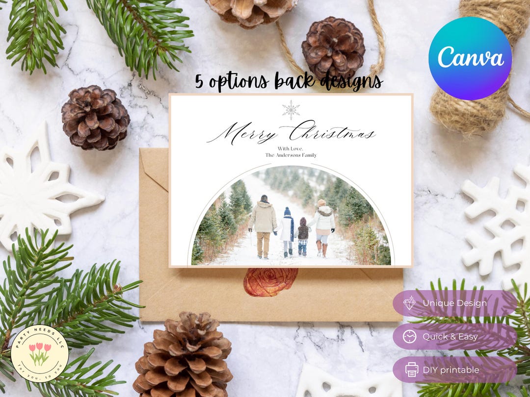 Rustic Christmas Photo Card Template, Cream White Snowflake Family ...