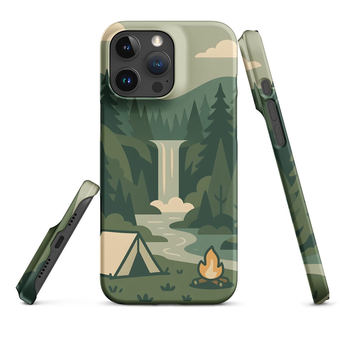 Camping Phone Case, Forest Tent & Waterfall Nature Scene | Outdoors ...
