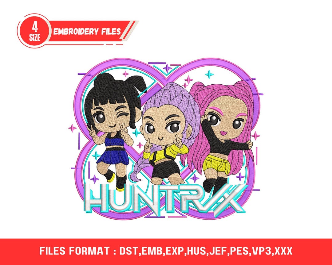 Huntrix Girls and Derpy Embroidery Design, Kpop Demon Embroidery Design ...