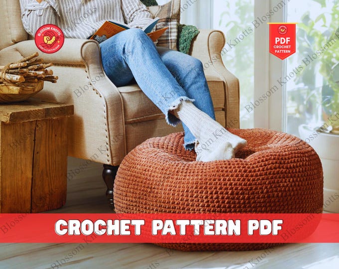 CROCHET PATTERN DIY Tutorial Large Crochet Pouf Poof, Ottoman ...