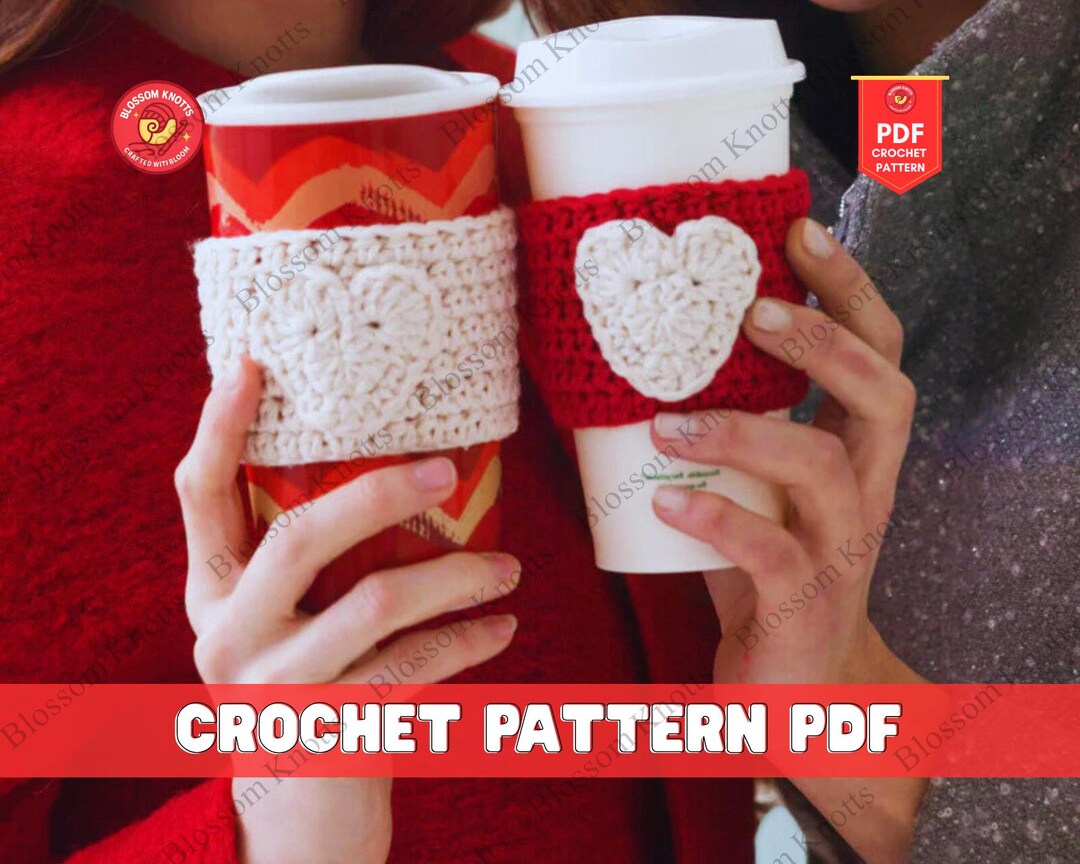 Crochet Heart Mug Cozy Pattern Heart Shape Cup Cozy Pattern Beginner ...
