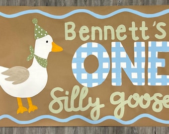 Hand Painted 'one Silly Goose' First Birthday Banner - Etsy