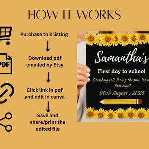 First Day of School Black Editable Sign Board| Back to School Poster ...