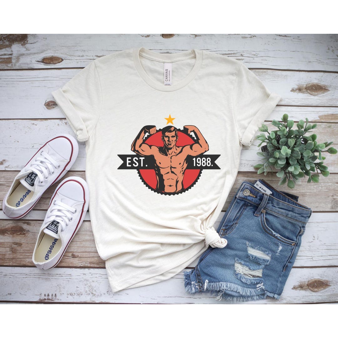 Vintage Bodybuilder EST. 1988 Graphic Tee – Retro Gym Fitness Shirt for ...