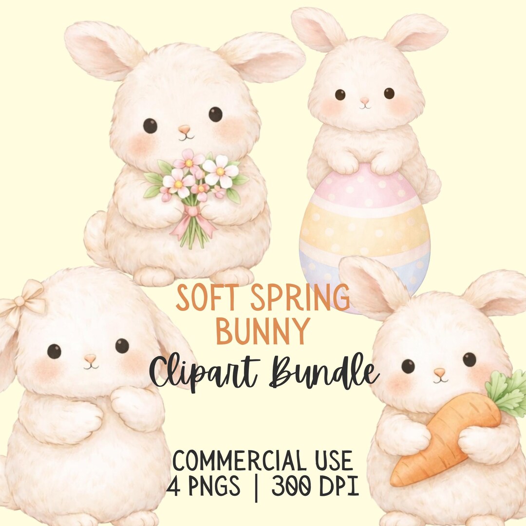 Soft Spring Bunny Clipart Bundle | Easter Bunny PNG | Cute Bunnies ...