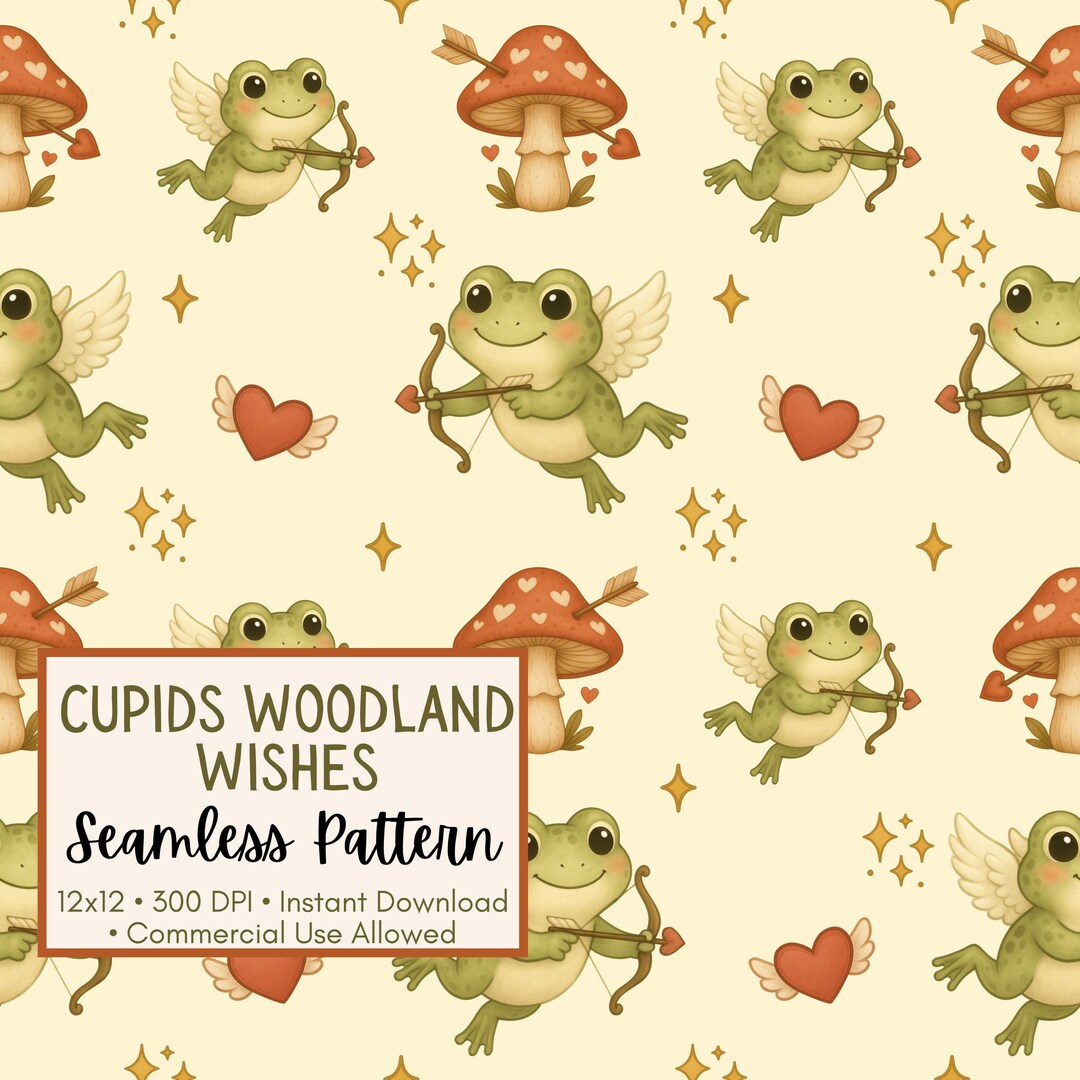 Cupids Woodland Wishes Seamless Pattern | Cupid Frog Digital Paper ...