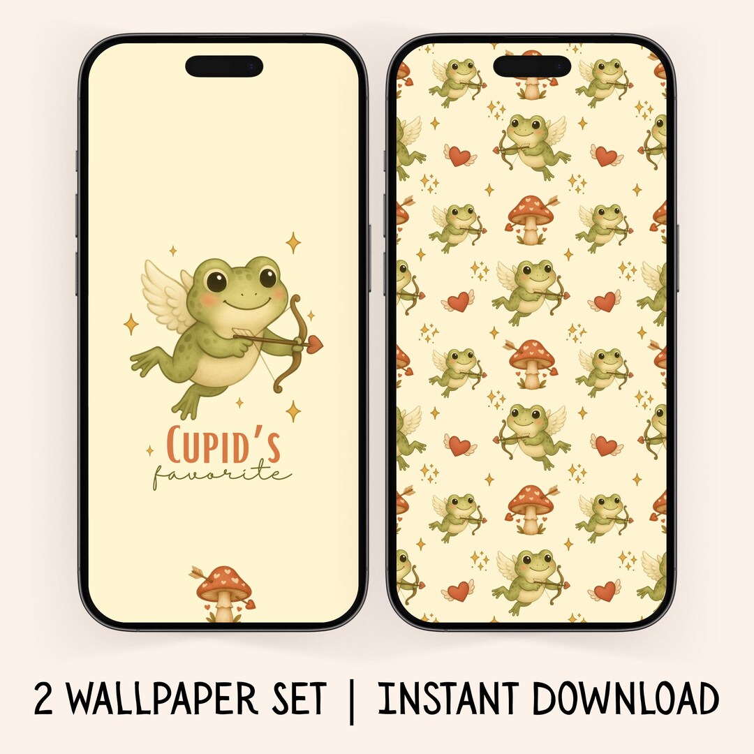 Frog Valentine Phone Wallpaper Set | Cupid Frog Wallpaper | Cute ...