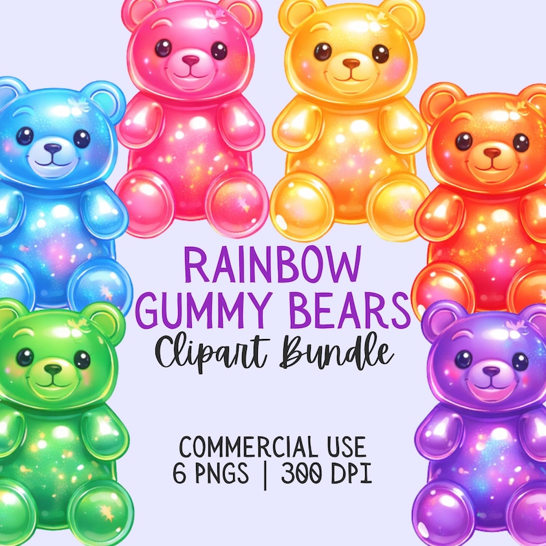 Rainbow Gummy Bear Clipart Bundle | Cute Y2K Candy Bears PNG ...