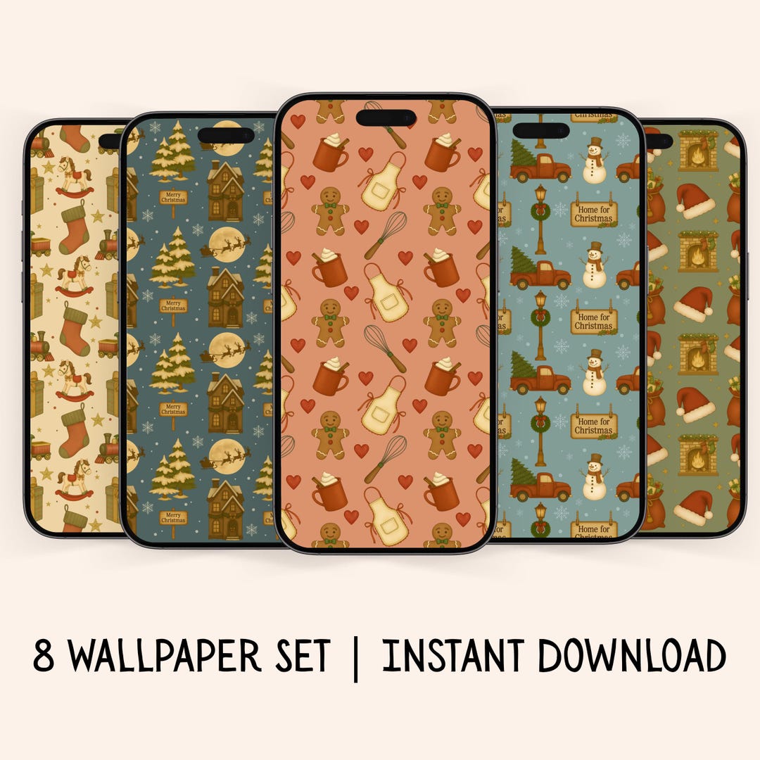 Vintage Christmas Phone Wallpaper: 8 Cozy Holiday Backgrounds (digital ...