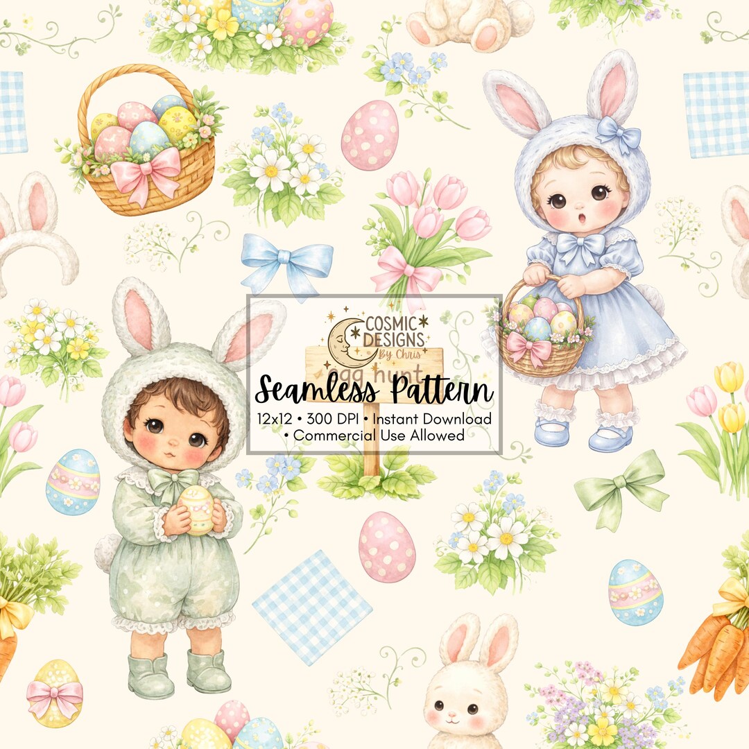 Easter Baby Doll Seamless Pattern Collection | Bunny Nursery Print ...