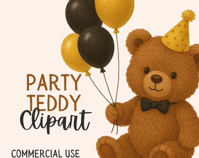 Birthday Bear - Clipart and Digital Paper Set - Digital Download ...