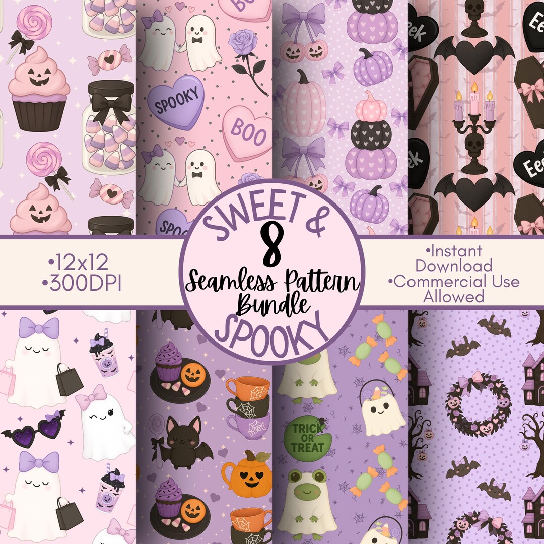 Pastel Halloween Digital Paper | Ghost, Bat, Pumpkin Patterns (digital ...
