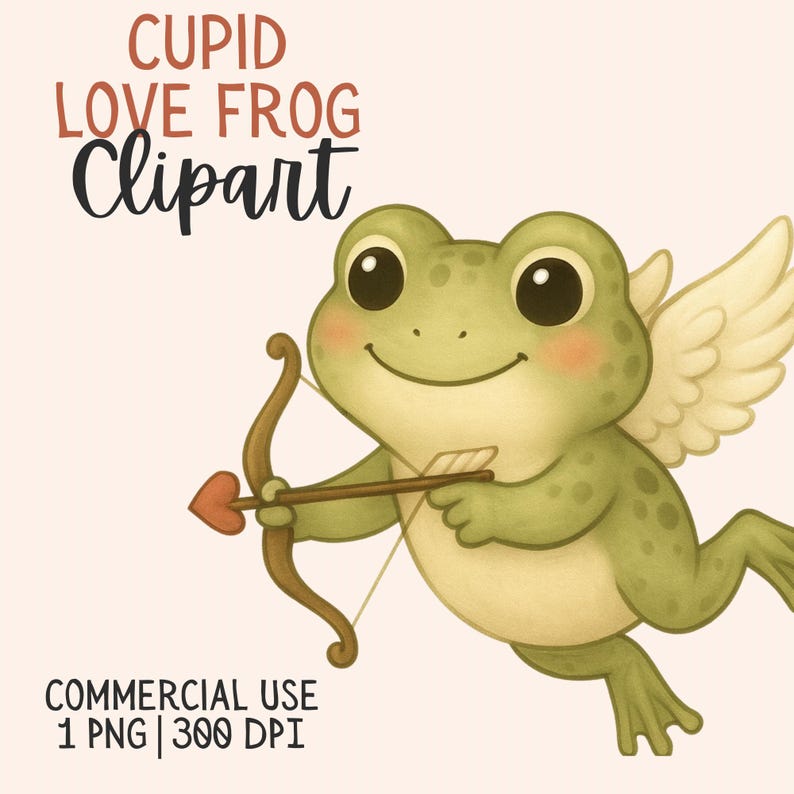 Cupid Frog Clipart | Cute Froggy Cupid PNG | Valentine Clipart | Kawaii ...
