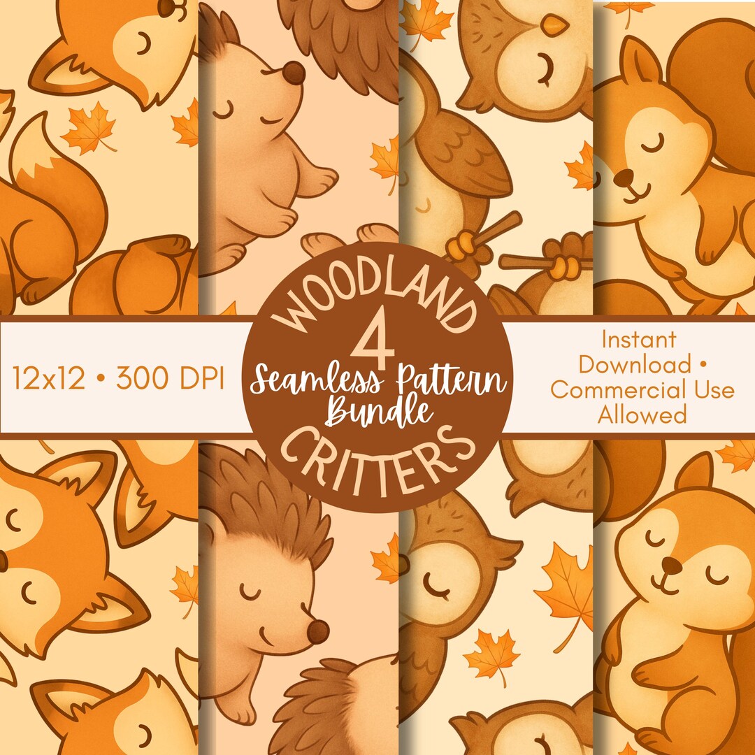 Woodland Critters Mini Bundle | 4 Seamless Fall Pattern | Autumn ...