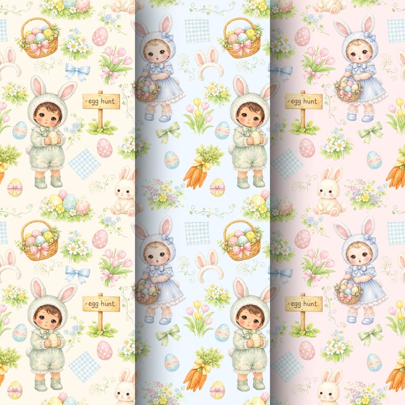 Easter Baby Doll Seamless Pattern Collection | Bunny Nursery Print ...