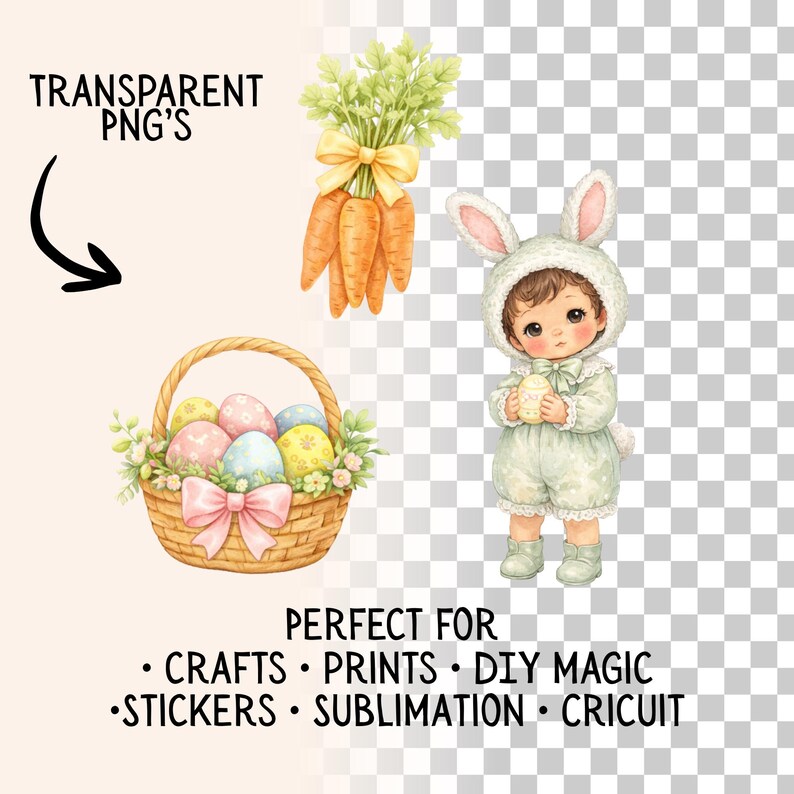 Easter Bunny Baby Doll Clipart Bundle PNG | Vintage Bunny Dolls ...
