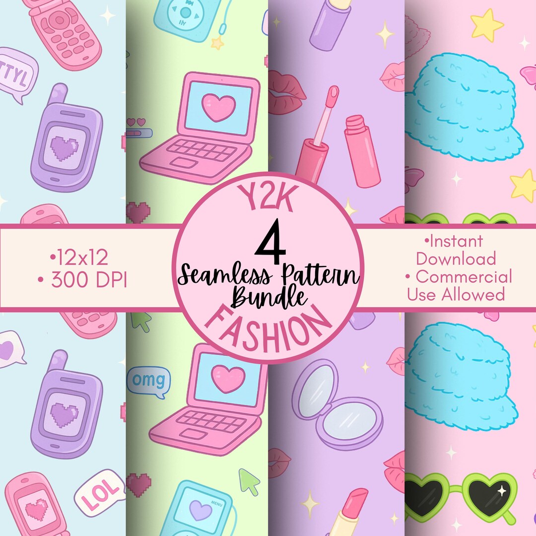 Y2K Seamless Pattern Bundle | Bratz Aesthetic Digital Paper (digital ...