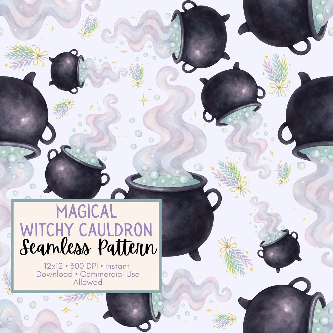 Magical Witchy Cauldron Seamless Halloween Pattern | Spooky Watercolor ...