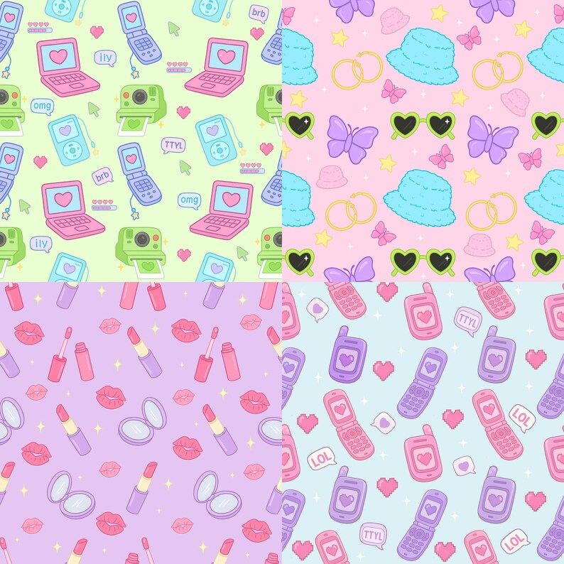 Y2K Seamless Pattern Bundle | Bratz Aesthetic Digital Paper (digital ...