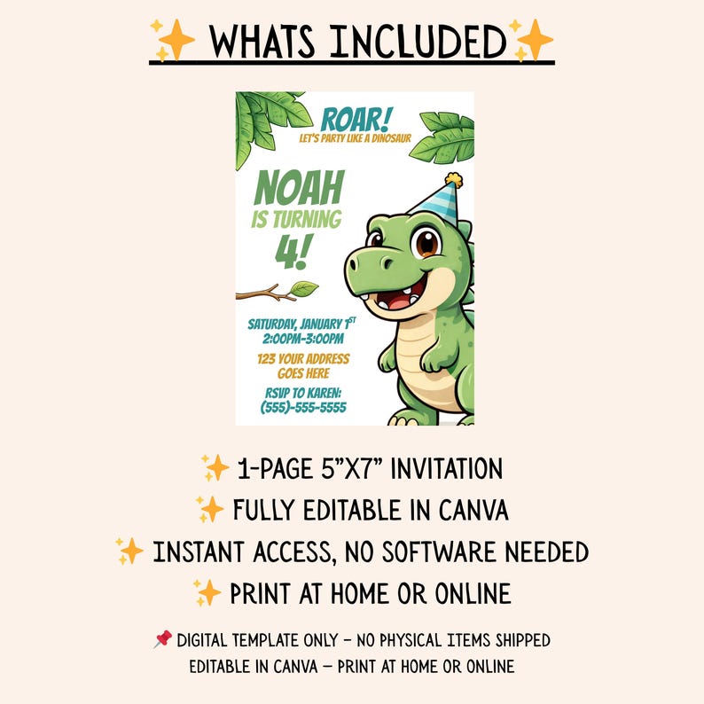 Dinosaur Birthday Invitation | Editable Dino Party Invite | Dinosaur ...