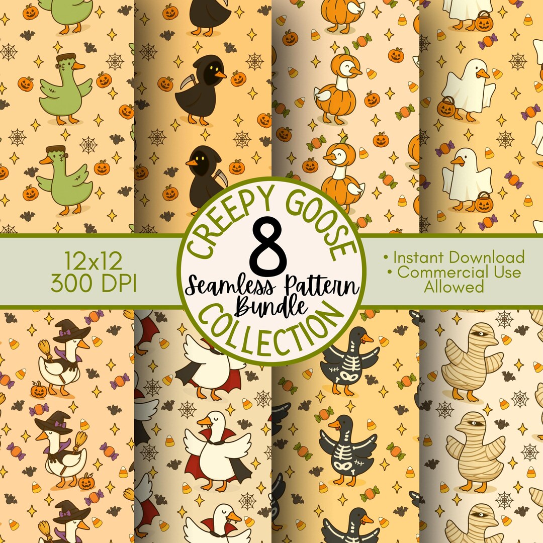 Creepy Goose Halloween Seamless Pattern Bundle: 8 Spooky Digital Papers ...