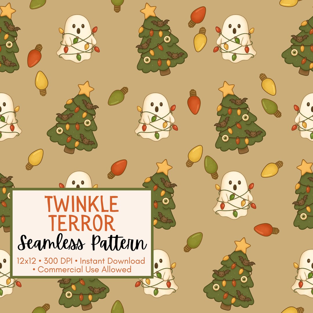 Ghost Christmas Tree Seamless Pattern | Cute Horror Holiday (digital ...