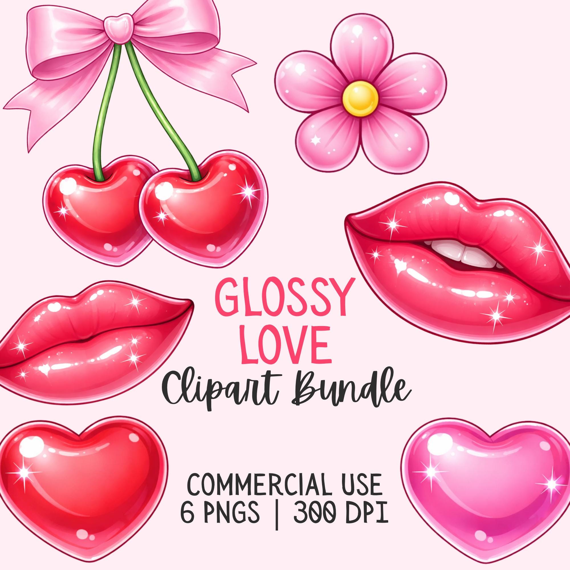 Valentine Coquette Clipart Bundle | Pink Lips Cherries Hearts PNG | Y2K ...