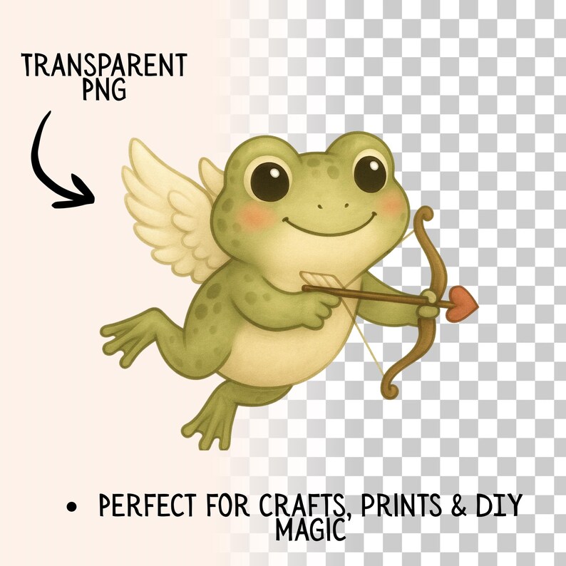 Cupid Frog Clipart | Cute Froggy Cupid PNG | Valentine Clipart | Kawaii ...