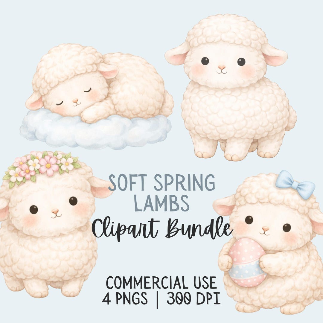 Soft Spring Lambs Clipart Bundle | Cute Easter Lamb PNG | Pastel Baby ...