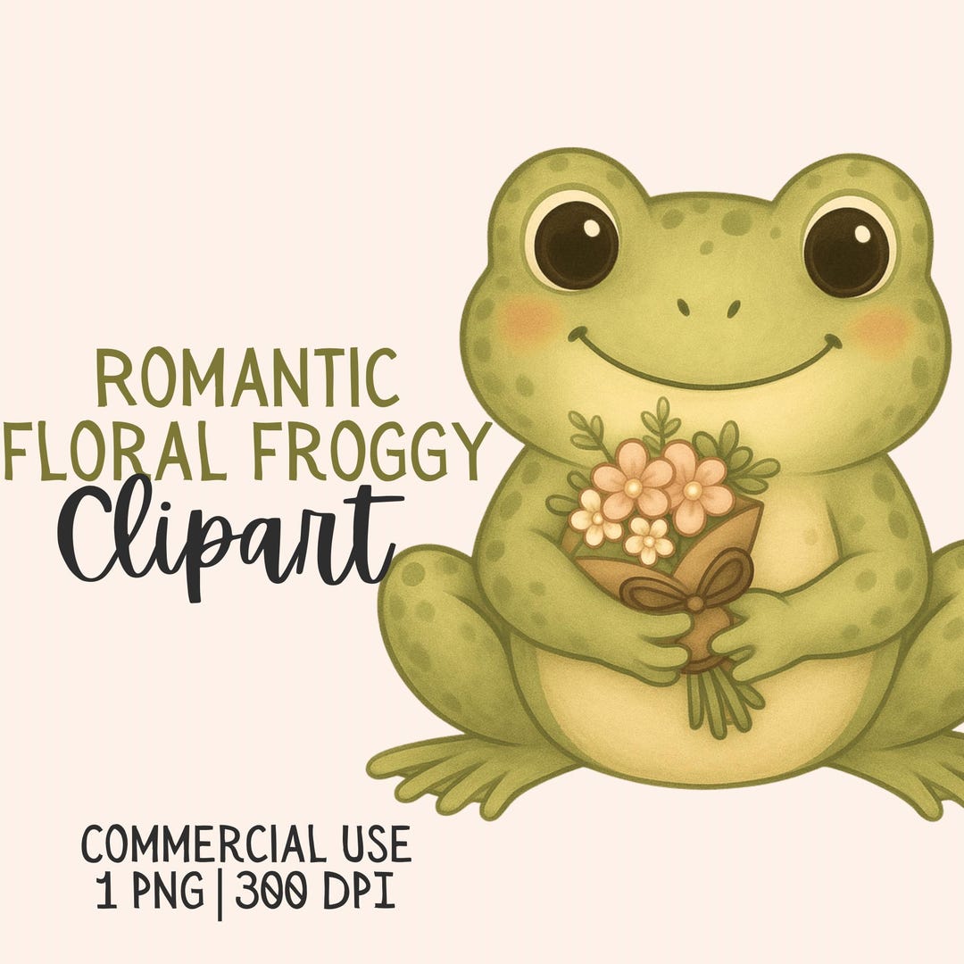 Romantic Floral Frog Clipart | Cute Frog PNG | Valentine & Spring ...