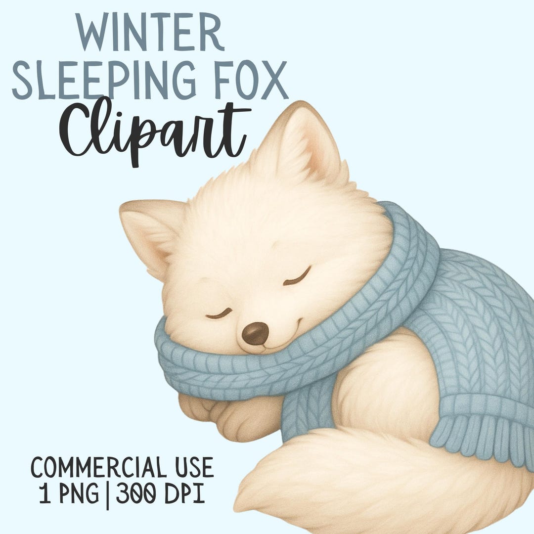 Cozy Winter Fox Clipart | Sleeping Animal in Scarf (commercial Use PNG ...