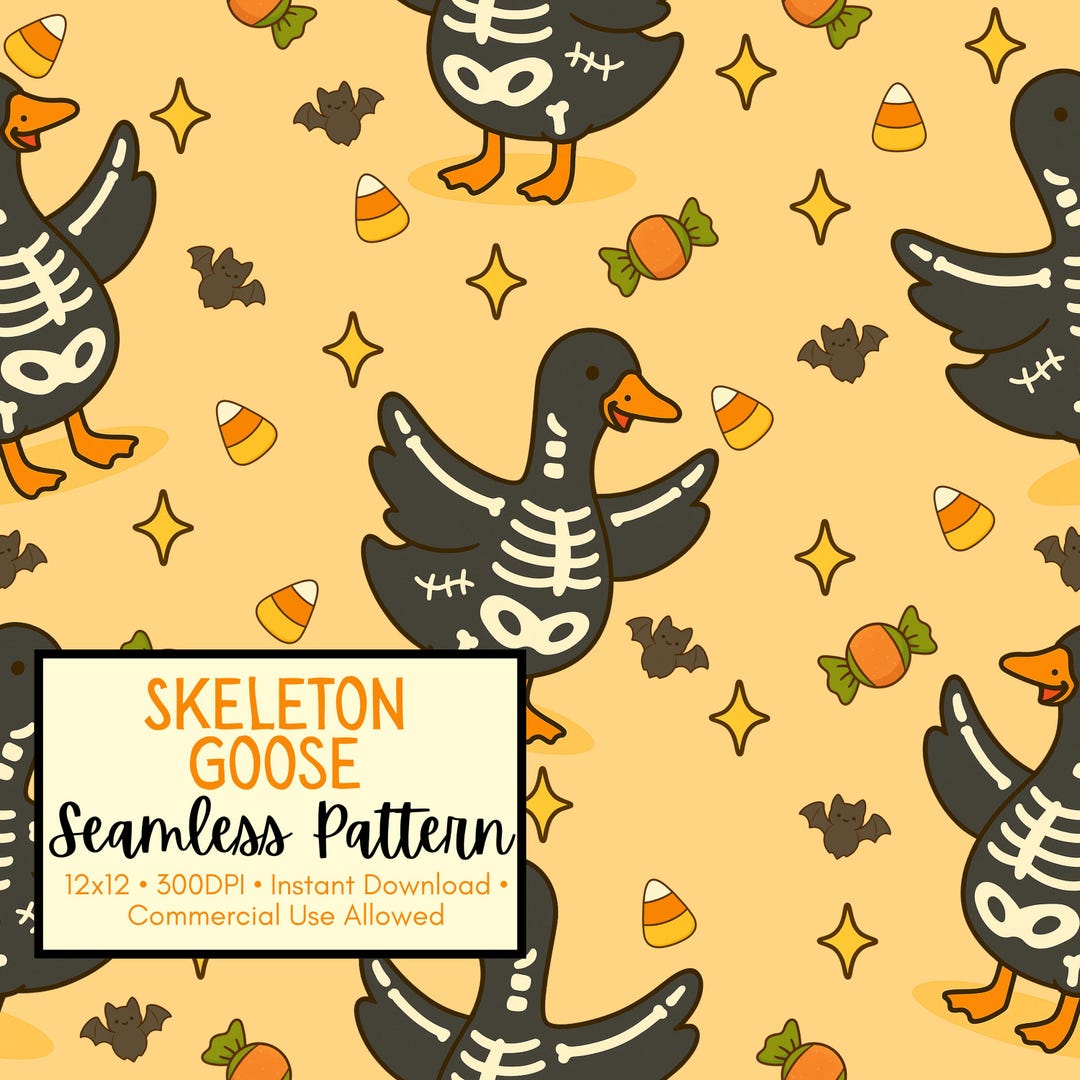 Skeleton Goose Seamless Pattern | Cute Halloween Digital Paper (12x12 ...