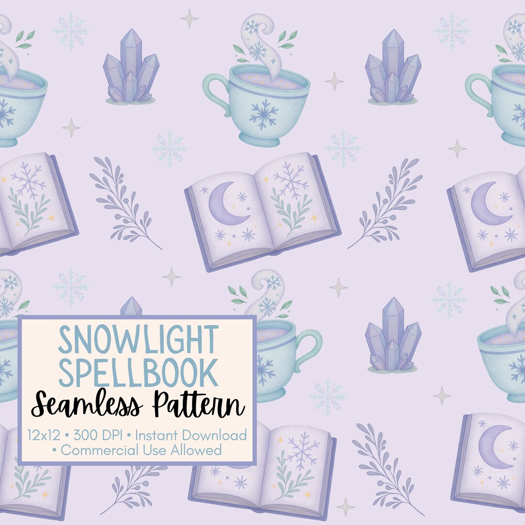 Cozy Winter Witch Seamless Pattern | Crystals, Teacup & Spellbook ...
