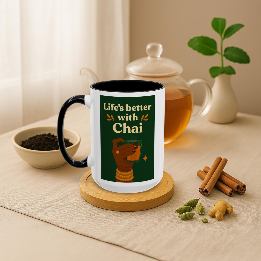 Life's Better With Chai Mug, Henna Hand Design, Indian Tea Lover Gift ...