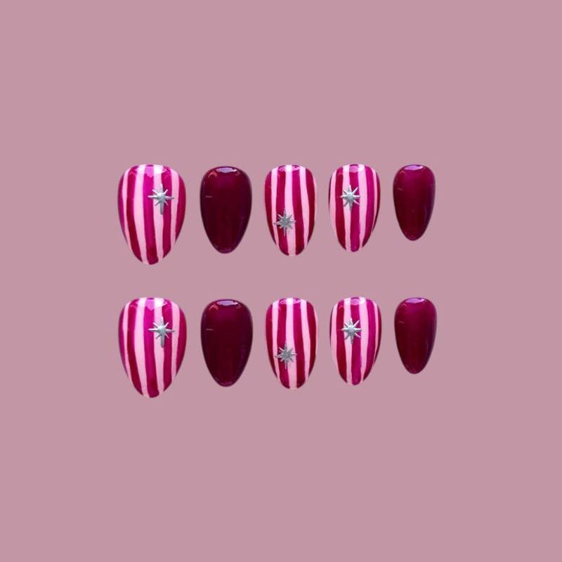 Pink Star Striped Nails - Etsy