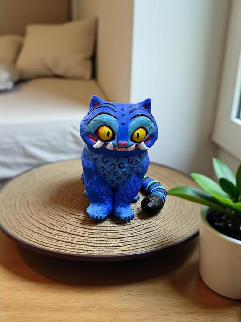 Handmade Blue Cat Figurine – Whimsical Fantasy Resin Sculpture - Etsy