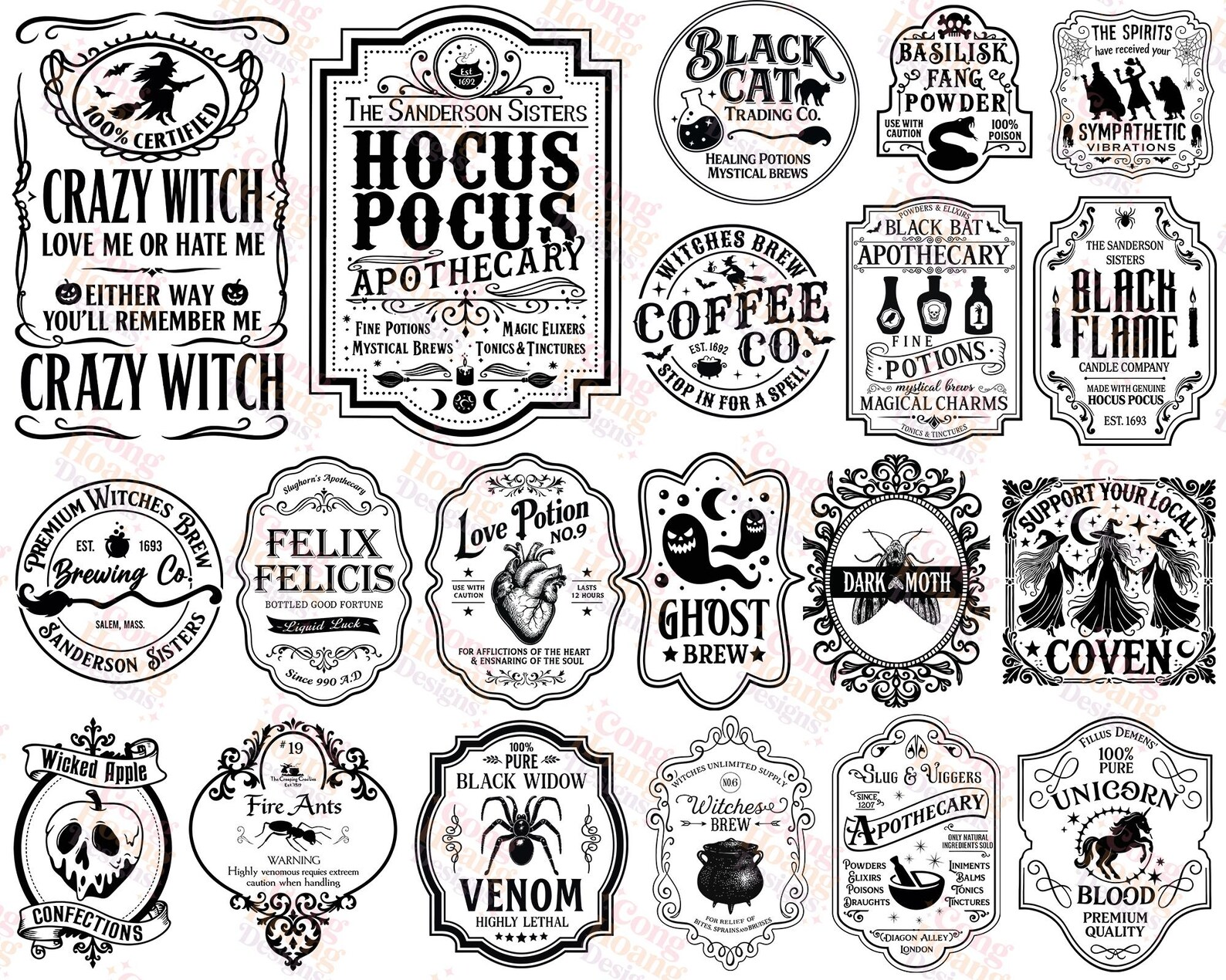 Halloween Bottle Labels SVG Bundle: Funny Cricut & Silhouette Designs ...