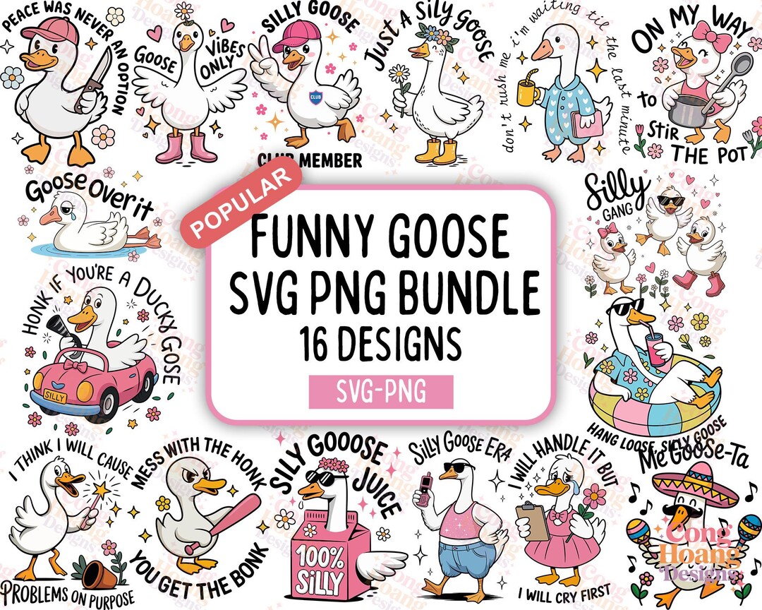 Funny Goose SVG PNG Bundle, Goose Retro Humor Png, Sassy Goose, Silly ...