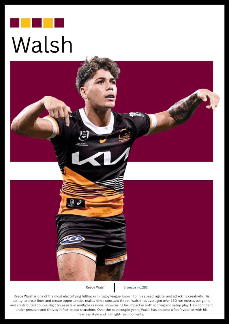 Reece Walsh Digital Print Poster - NRL Broncos - Etsy Australia